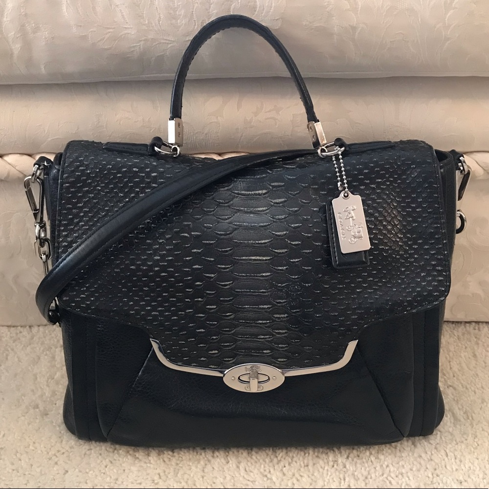 Coach Madison Sadie Glitter Python Flap Satchel. - Gem